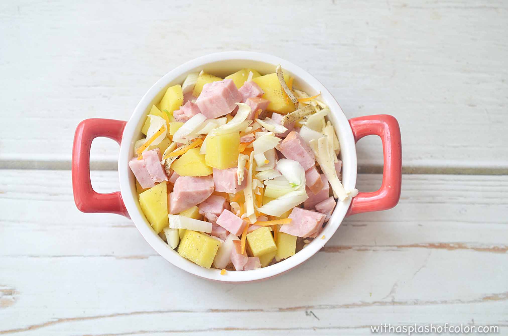 One Pot Cheesy Ham and Potato Casserole - With a Splash of Color
